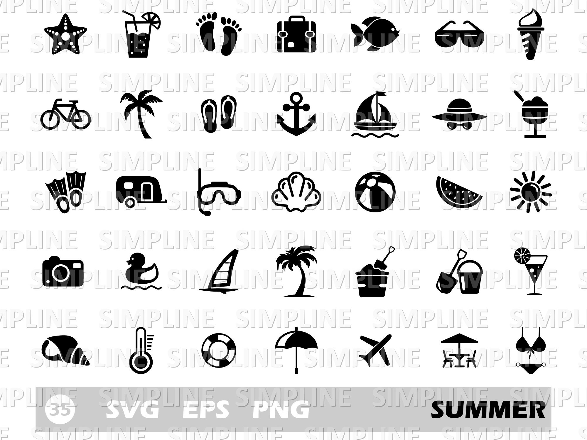 SUMMER ICON SET Svg Eps Png - Etsy