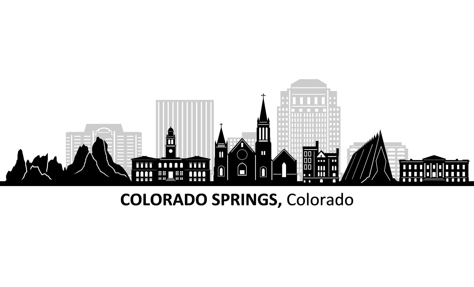 COLORADO Springs Colorado USA SKYLINE City Outline Silhouette Vector ...