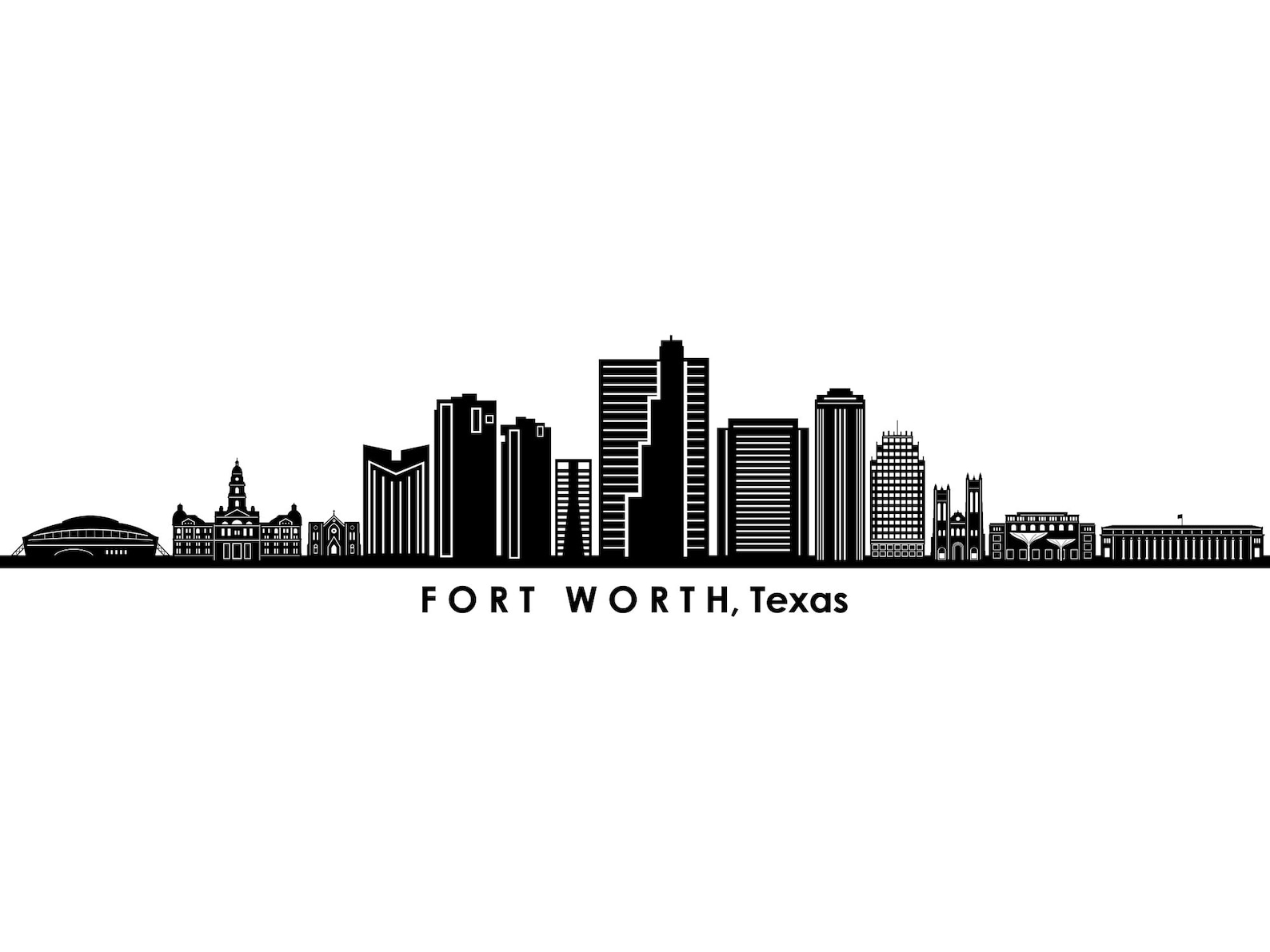 FORT WORTH Texas Usa SKYLINE City Outline Silhouette Vector Graphic Svg ...