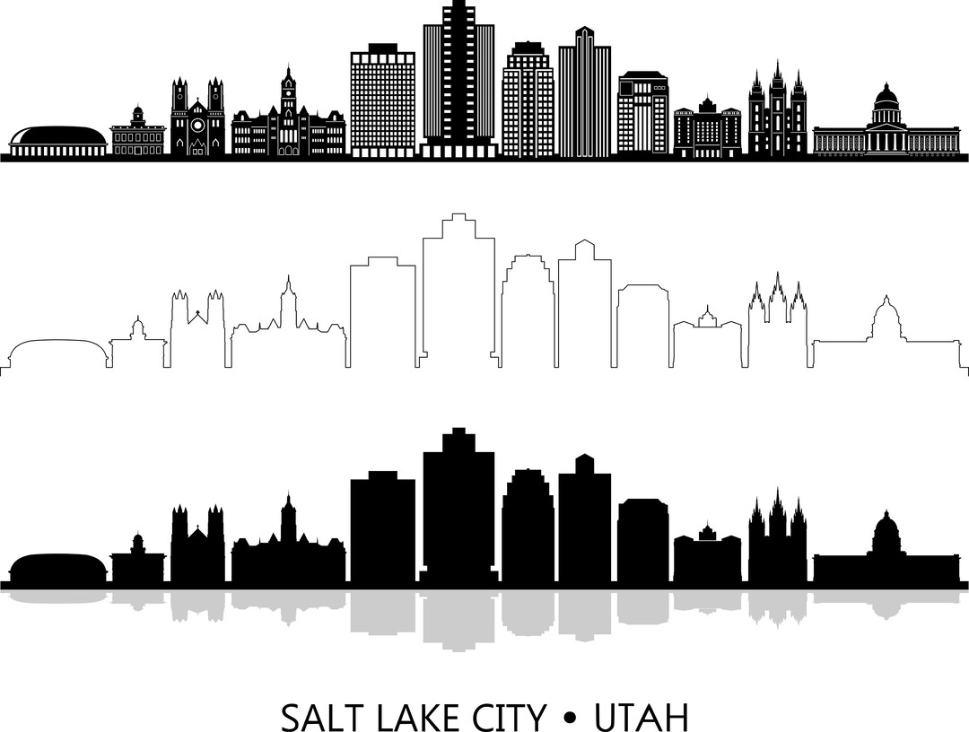 SALT LAKE CITY Utah Usa Skyline Set City Outline Silhouette Vector ...