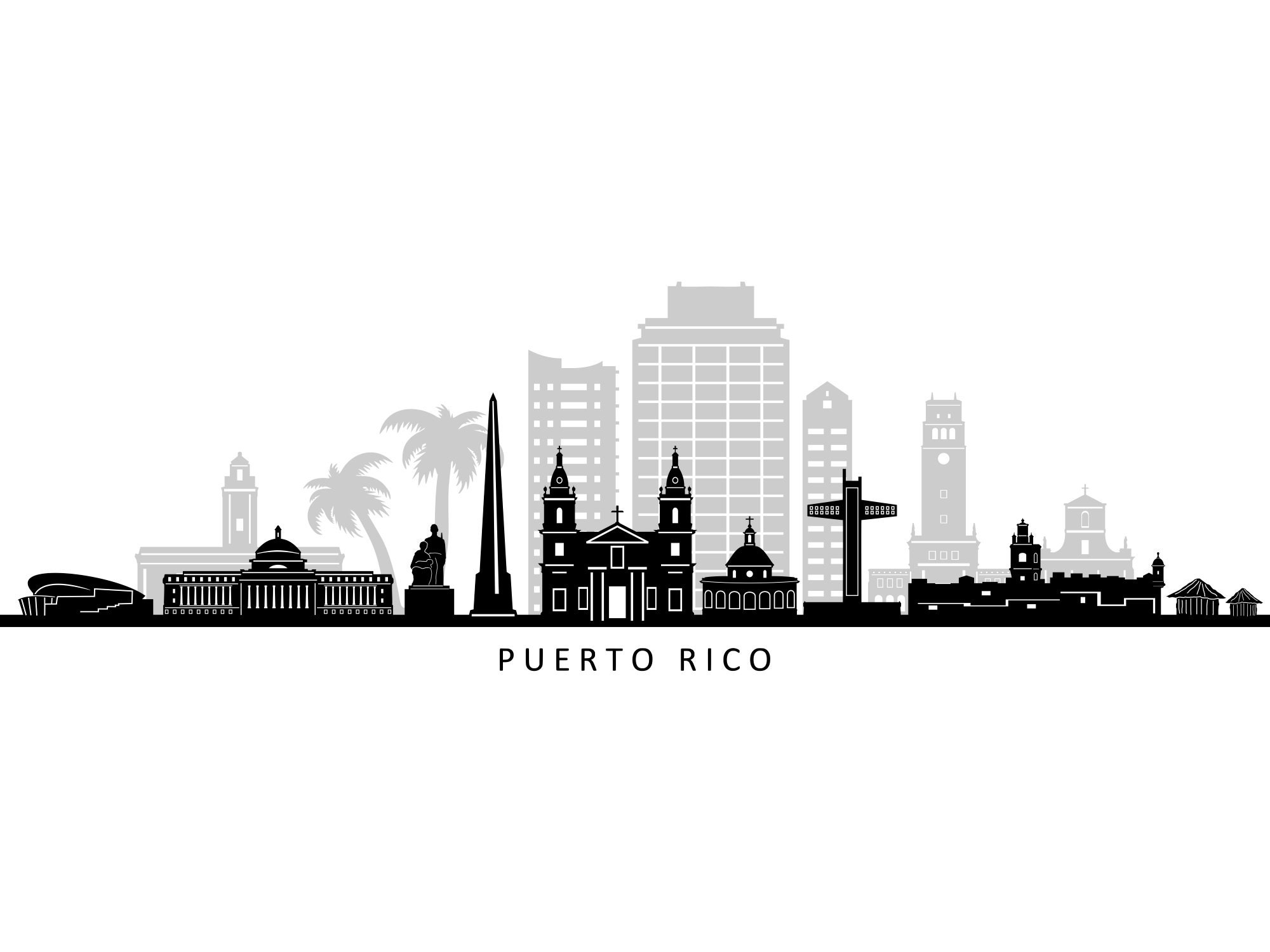 PUERTO RICO Usa Island SKYLINE City Outline Silhouette Vector Graphic ...