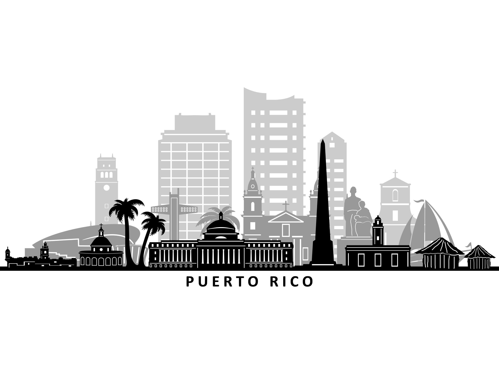 PUERTO RICO USA Skyline City Outline Silhouette Vector Graphic Svg Eps ...