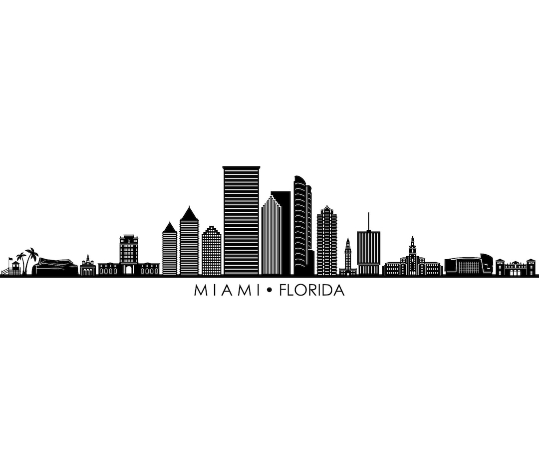 MIAMI Florida USA SKYLINE City Outline Silhouette Vector Graphic Svg ...