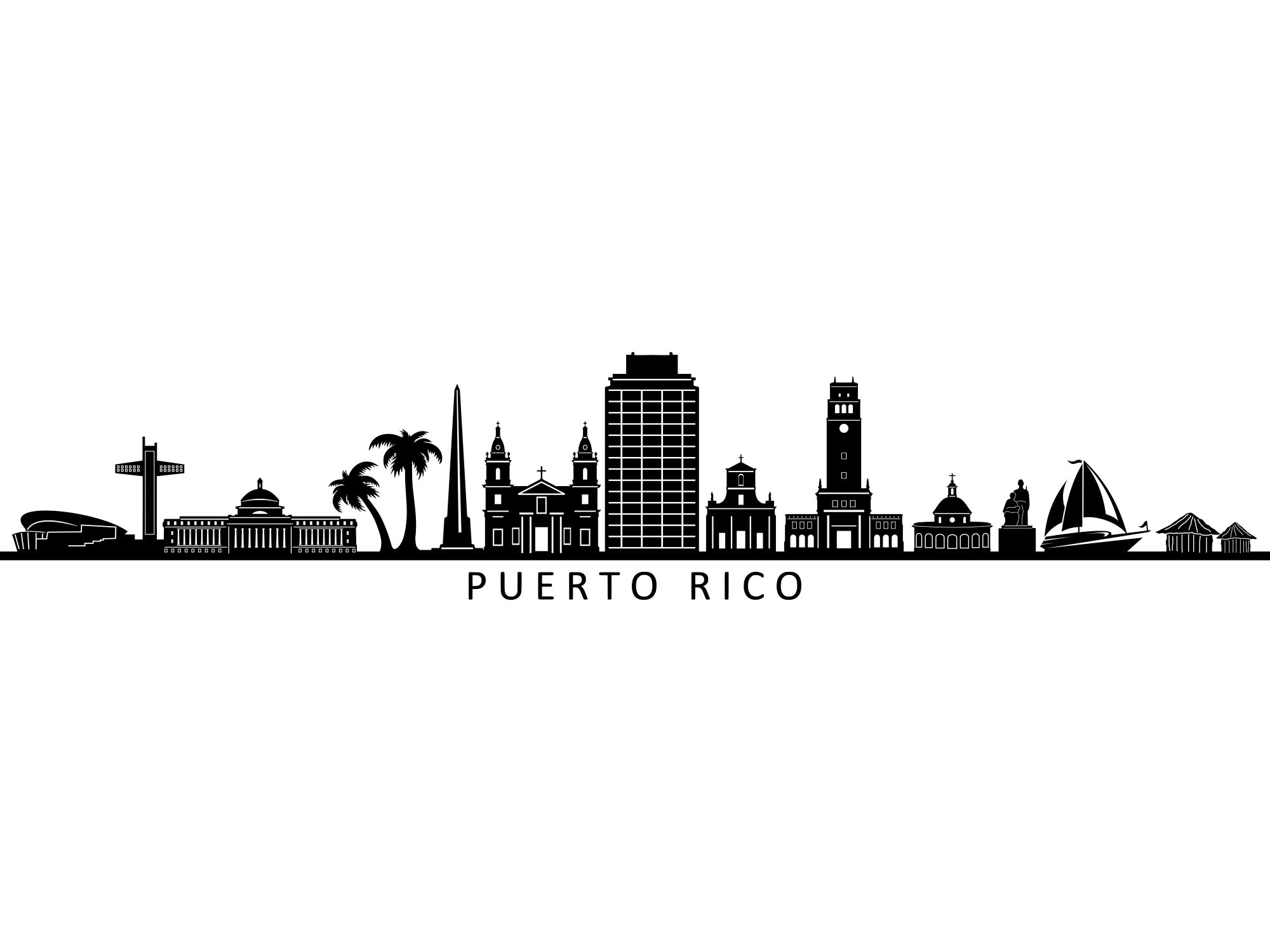 PUERTO RICO Usa Island SKYLINE City Outline Silhouette Vector Graphic ...