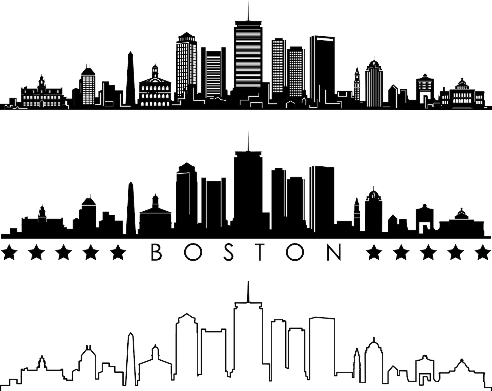 BOSTON Skyline Outline Silhouette Svg Eps Jpg Png - Etsy