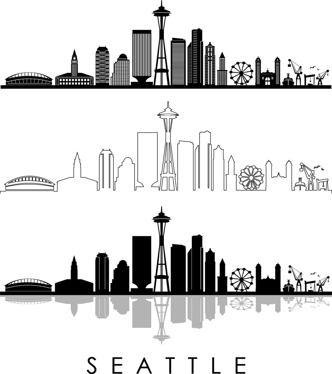 SEATTLE SKYLINE Outline Silhouette Vector Svg Eps Jpg Png - Etsy
