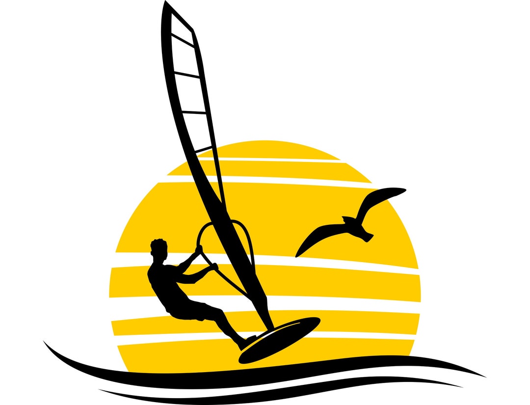 SURFING WINDSURFING Surfer Surfboard Outline Silhouette Vector Graphic ...
