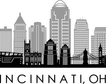 CINCINNATI City OHIO SKYLINE Outline Silhouette Vector Svg Eps | Etsy