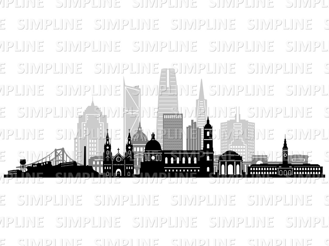SAN FRANCISCO California USA Skyline City Outline Silhouette Vector ...
