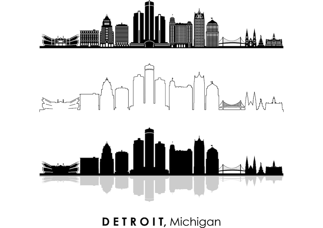 DETROIT Michigan City USA Skyline Outline Silhouette Vector Svg Eps Png ...