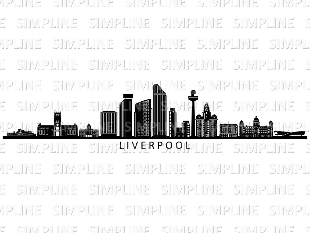 LIVERPOOL England United Kingdom SKYLINE City Outline Silhouette Vector ...