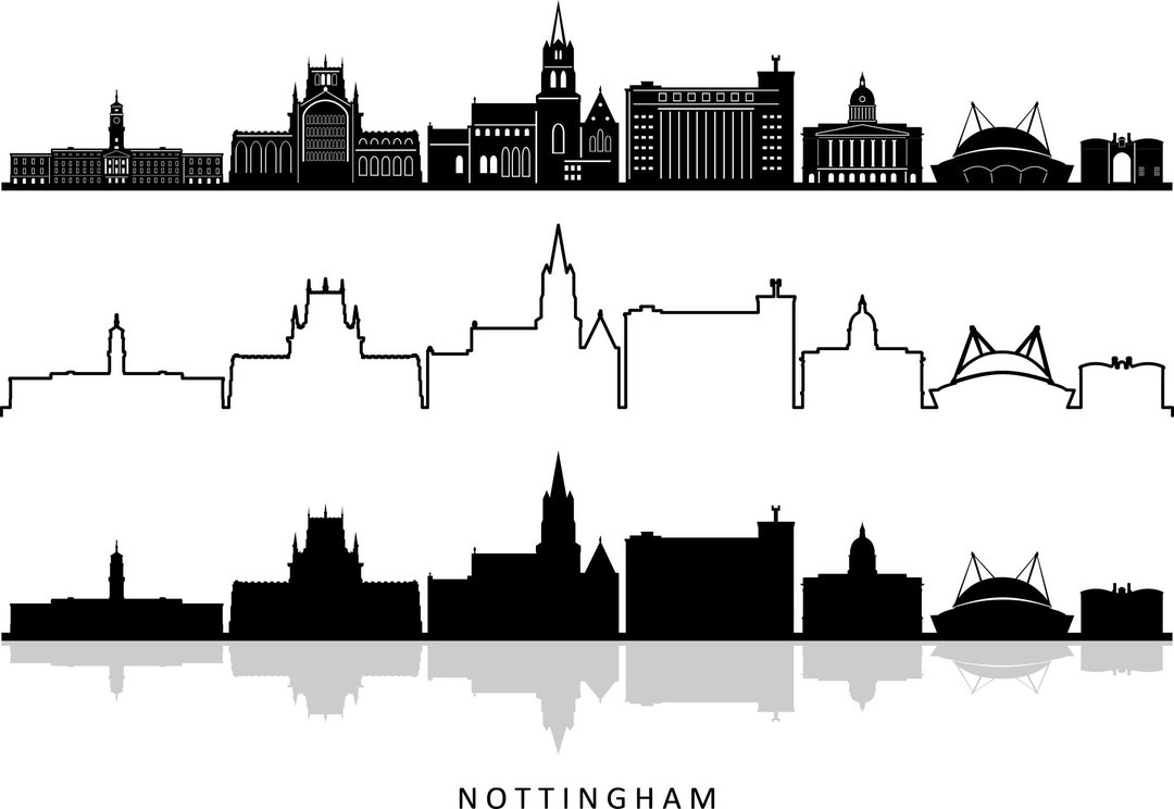 NOTTINGHAM England United Kingdom SKYLINE City Outline Silhouette ...