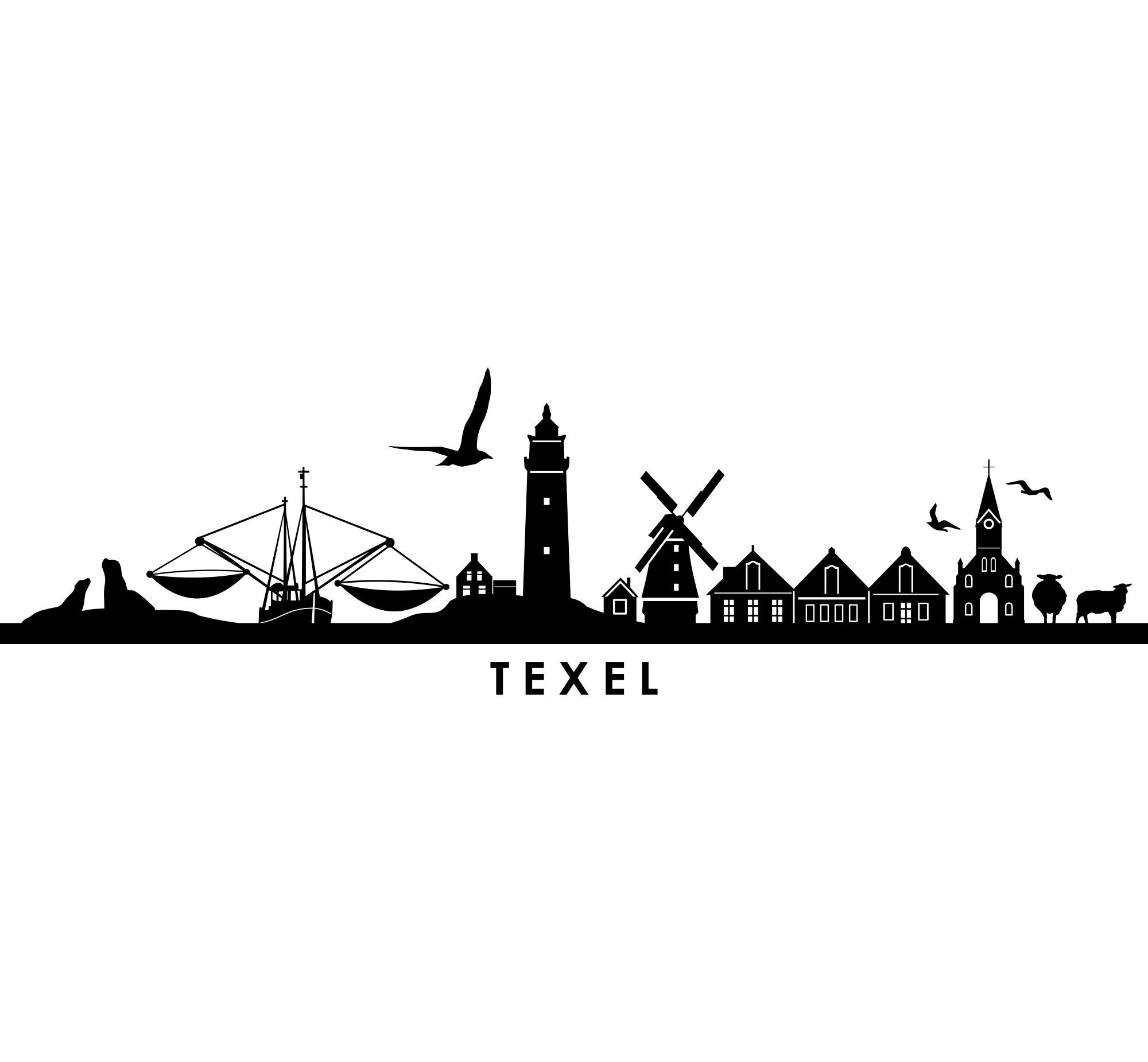 TEXEL Island Holland North Sea SKYLINE City Outline Silhouette Vector ...