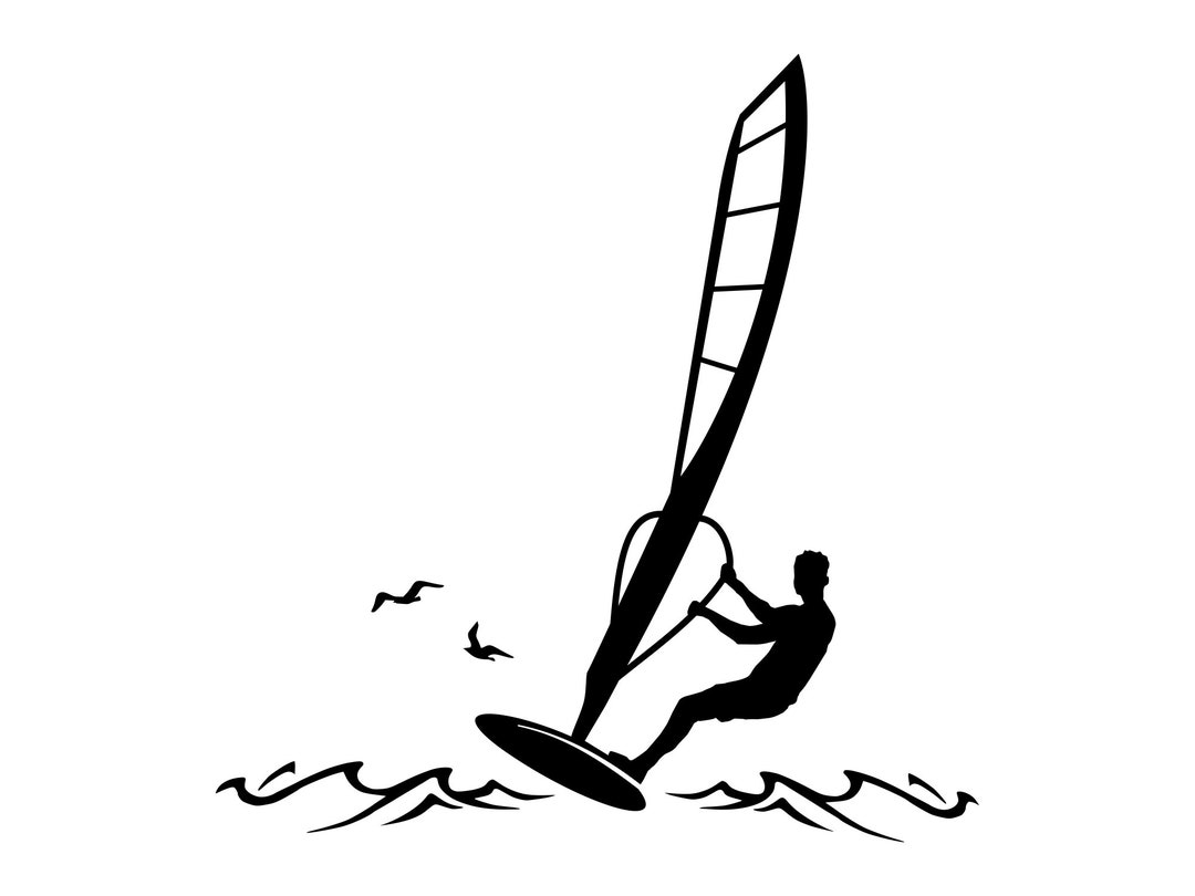 SURFING WINDSURFING Surfer Surfboard Outline Silhouette Vector Graphic ...
