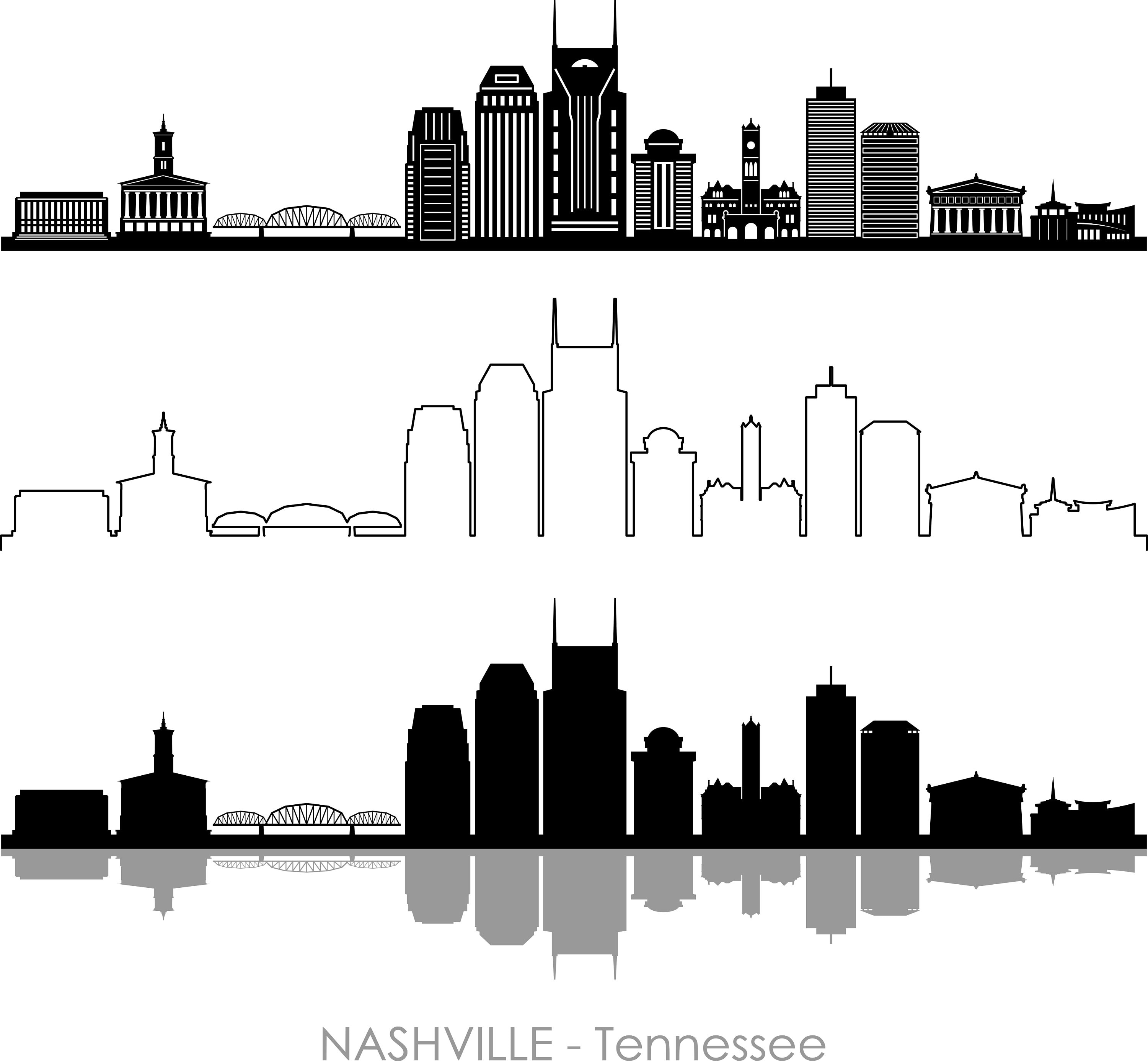Nashville Skyline Black And White Outline Clipart