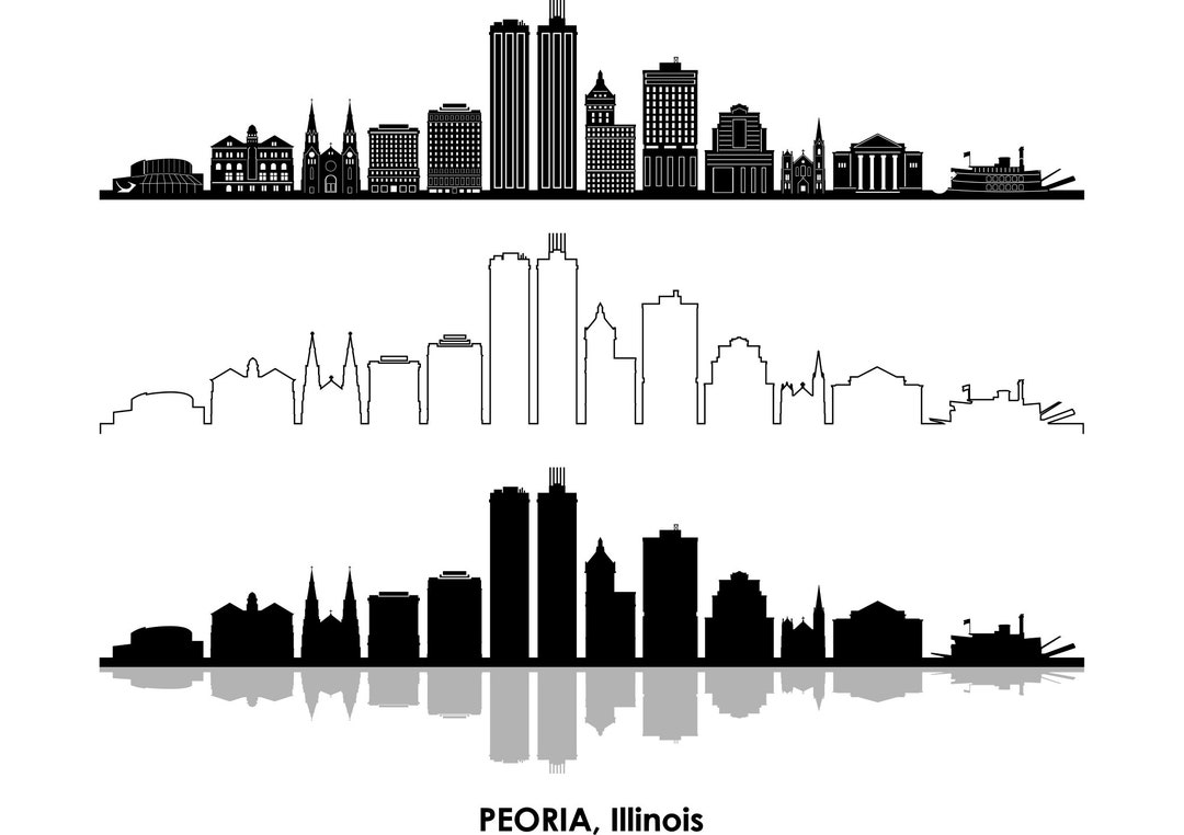 PEORIA Illinois USA SKYLINE City Outline Silhouette Vector Graphic Svg ...