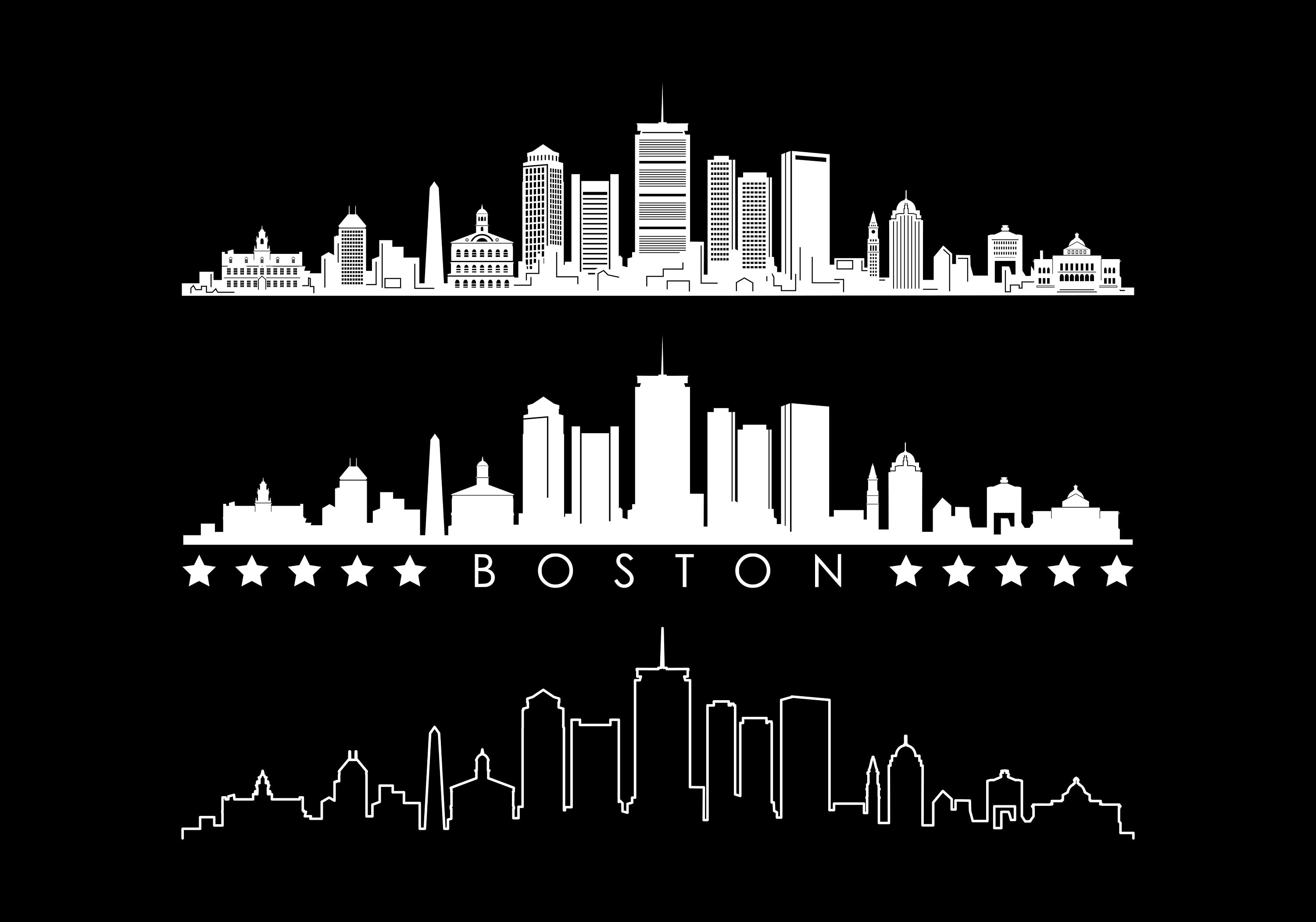 BOSTON Massachusetts City WHITE SKYLINE Outline Silhouette Vector Svg ...