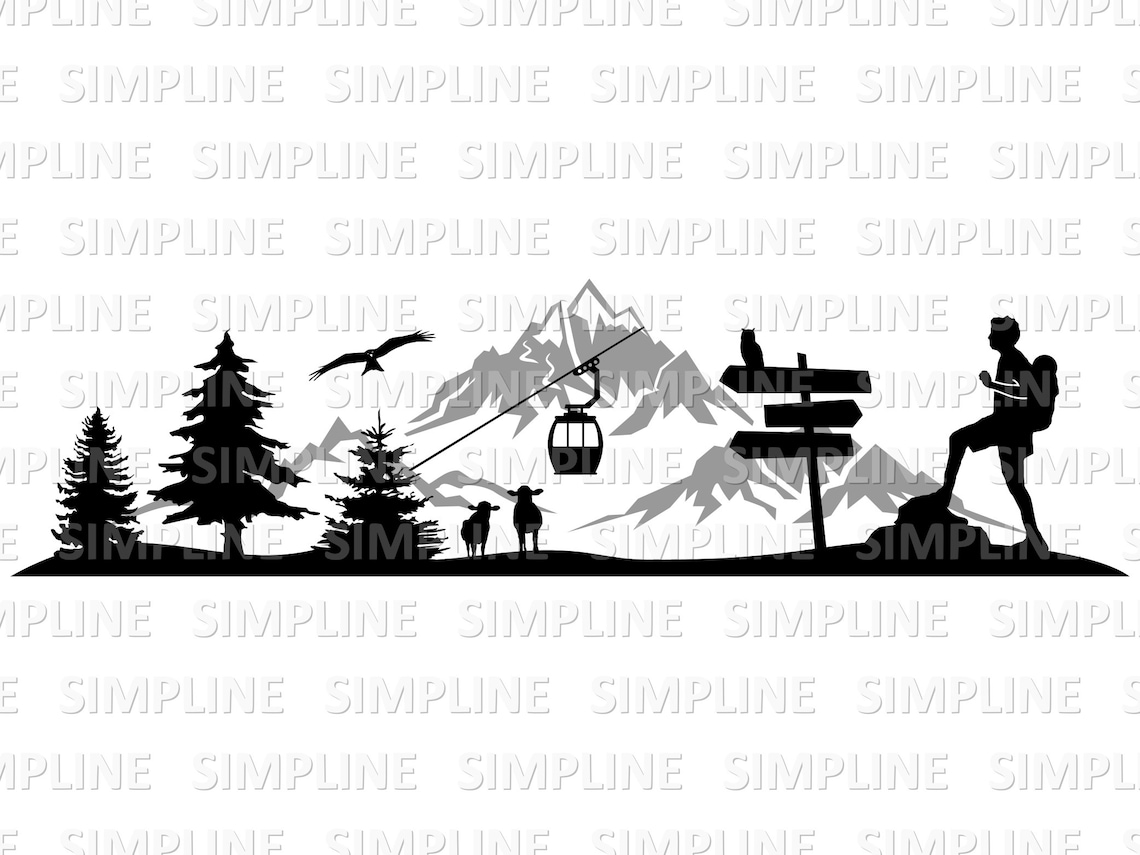 BERGE GONDEL Wandern Silhouette Grafik Vektor svg eps png jpg - Etsy ...