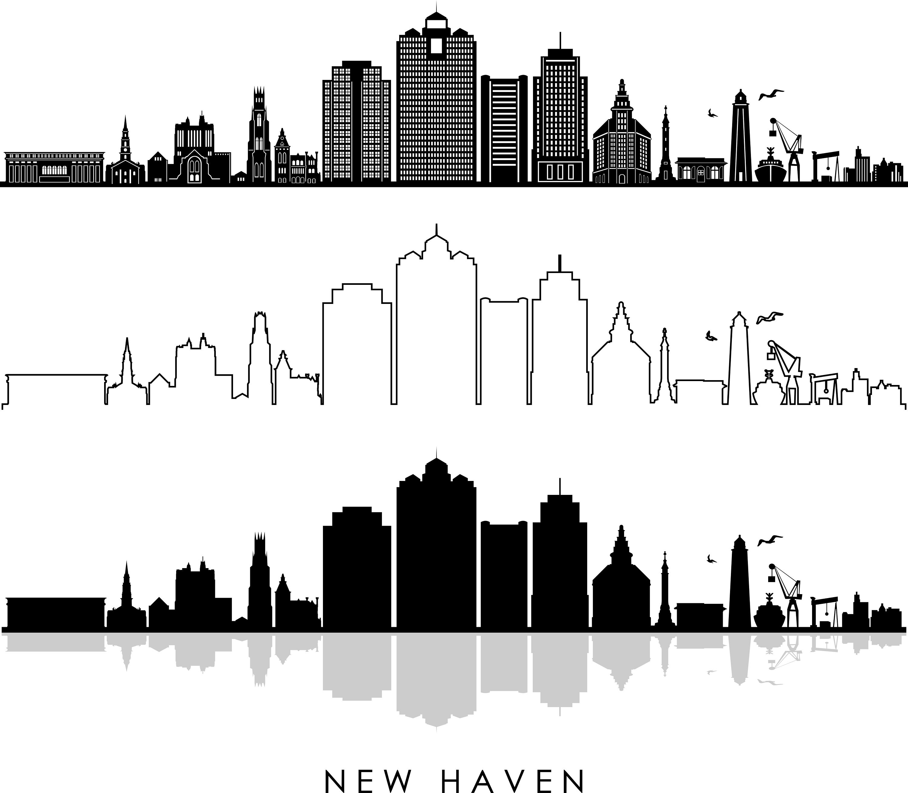 NEW HAVEN Connecticut Usa SKYLINE City Outline Silhouette Vector ...