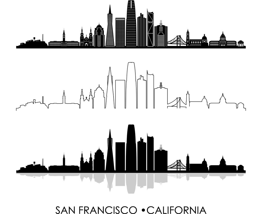 SAN FRANCISCO California USA Skyline City Outline Silhouette Vector ...