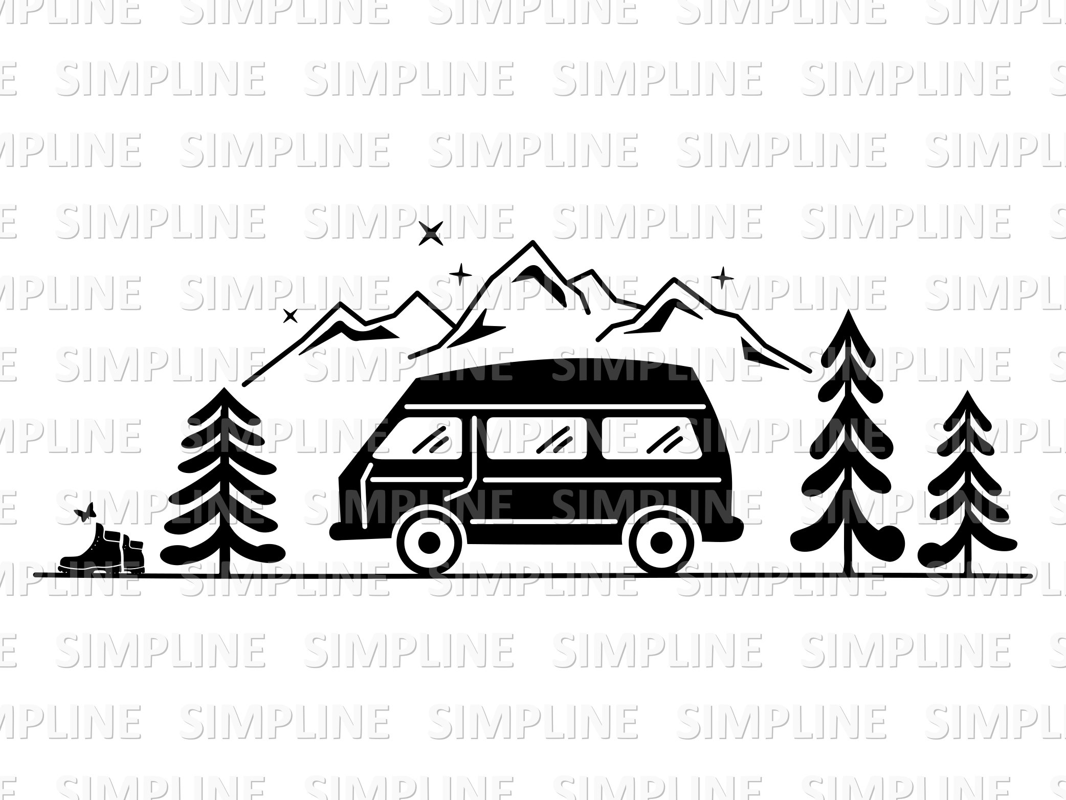 CAMPING BUS CAMPER Silueta vector svg eps png dxf - Etsy España