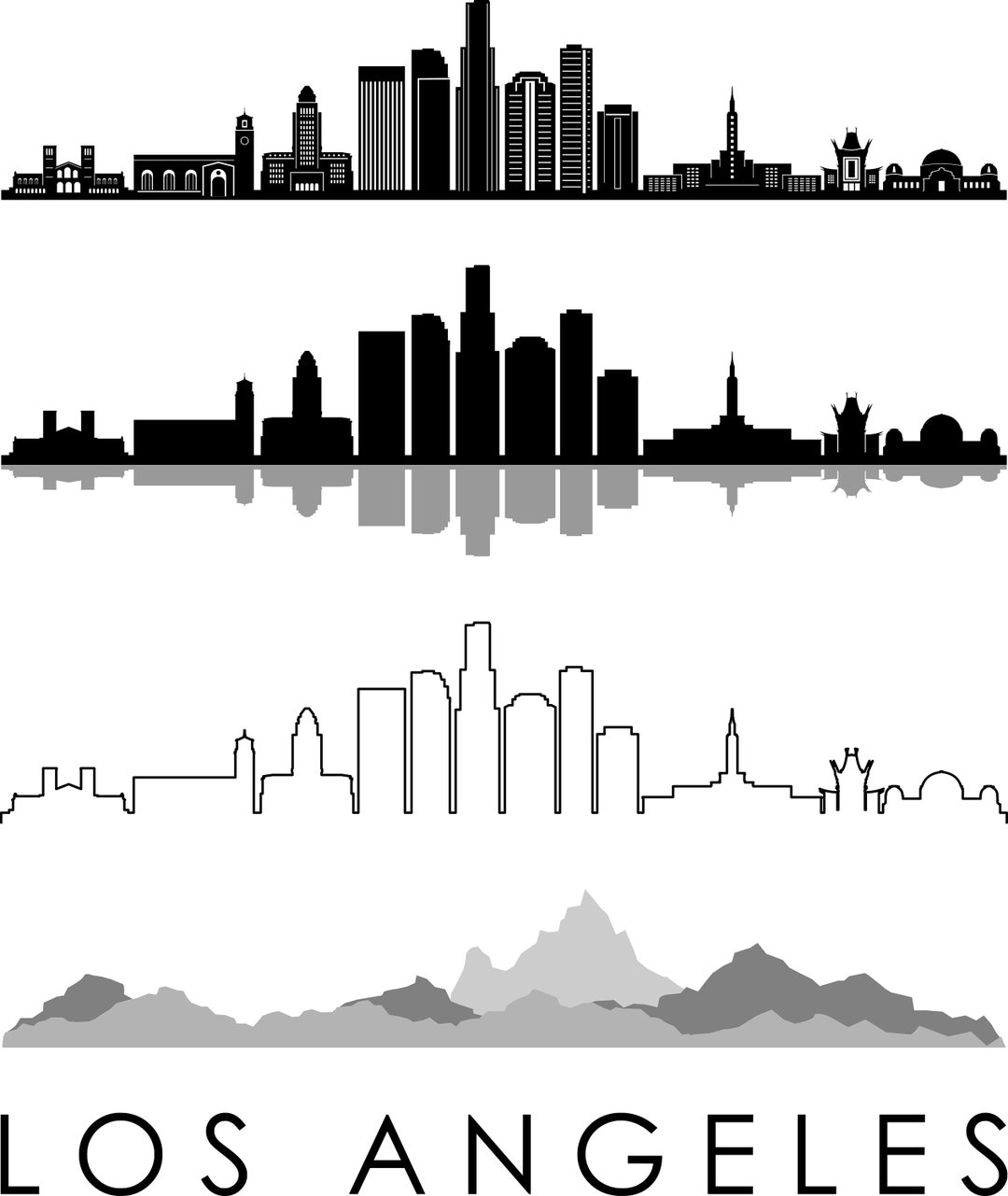 LOS ANGELES Set Skyline Outline Silhouette VECTOR Svg Eps Jpg Png - Etsy