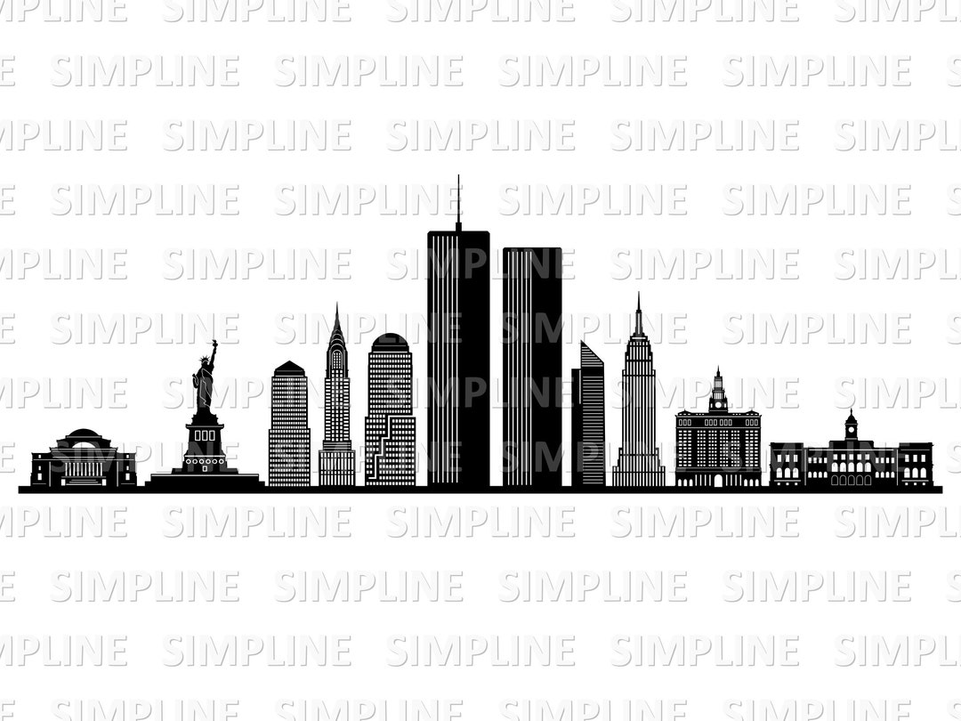 NEW YORK Old WTC Usa Skyline City Outline Silhouette Vector Graphic Svg ...