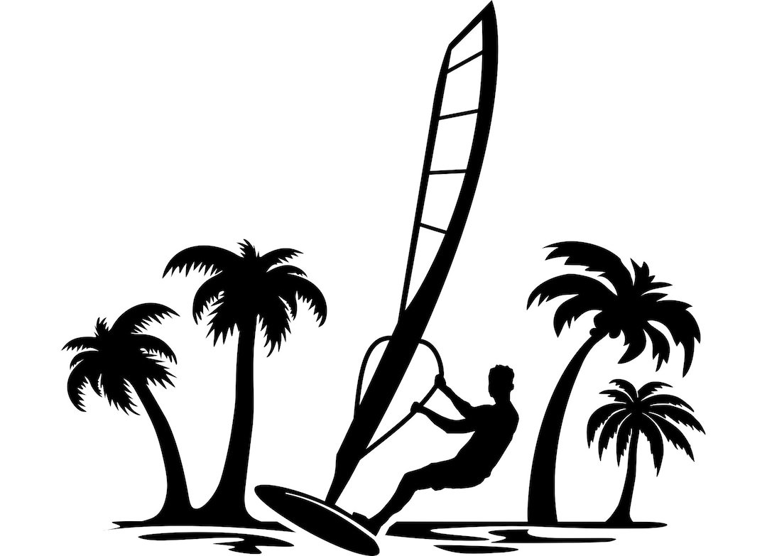 SURFING WINDSURFING Surfer Surfboard Outline Silhouette Vector Graphic ...