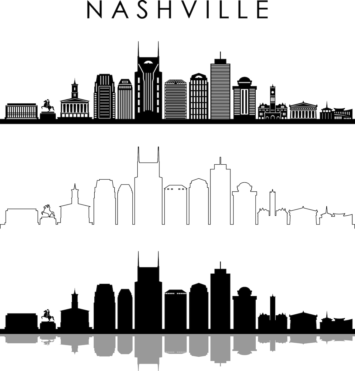 NASHVILLE SKYLINE Outline Silhouette Vector Svg Eps Jpg Png - Etsy