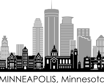 MINNEAPOLIS Minnesota City Skyline Outline Silhouette Vector | Etsy