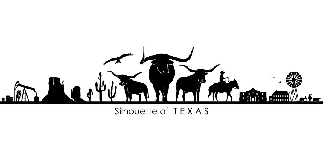 TEXAS USA Landmark Landscape SKYLINE City Outline Silhouette Vector ...