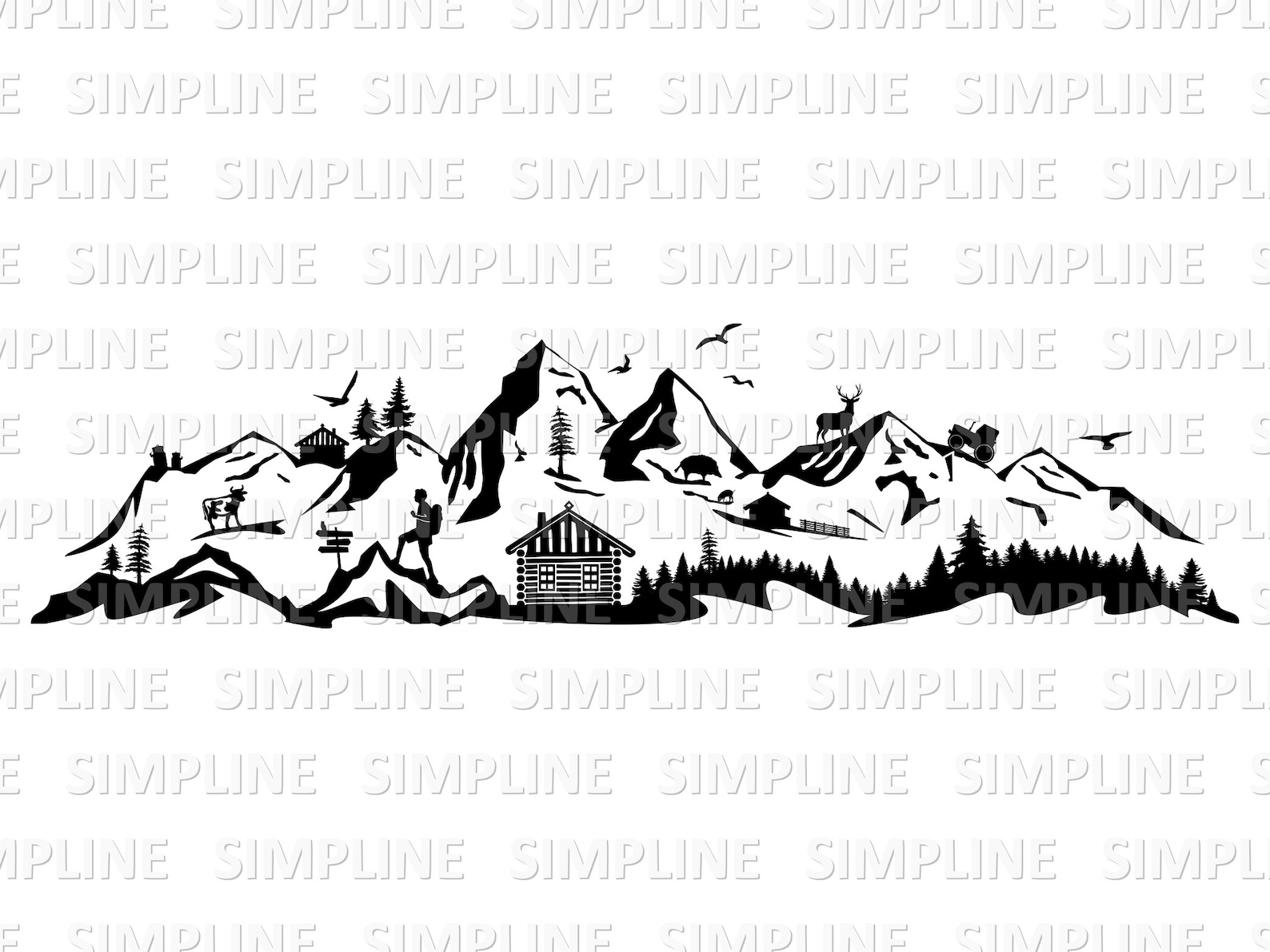 BERGE ALM Landschaft Umriss Silhouette Vektor Grafik svg eps png - Etsy ...