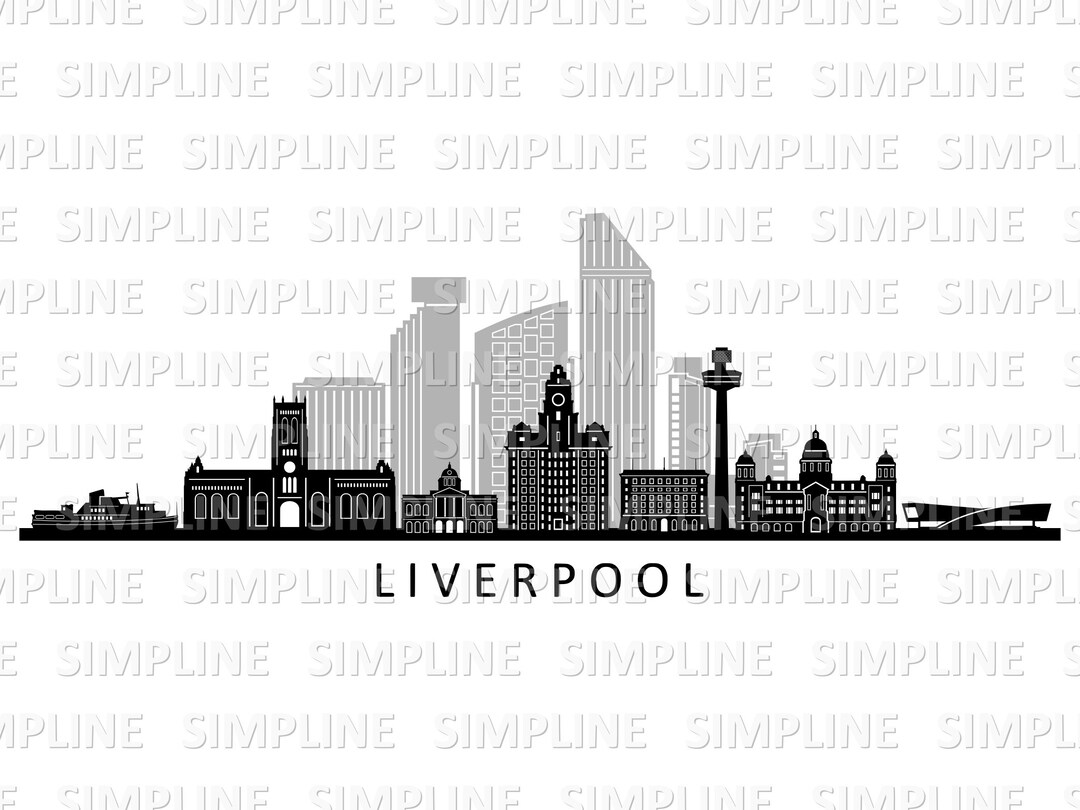 LIVERPOOL Inglaterra Reino Unido SKYLINE City Outline Silhouette Vector ...