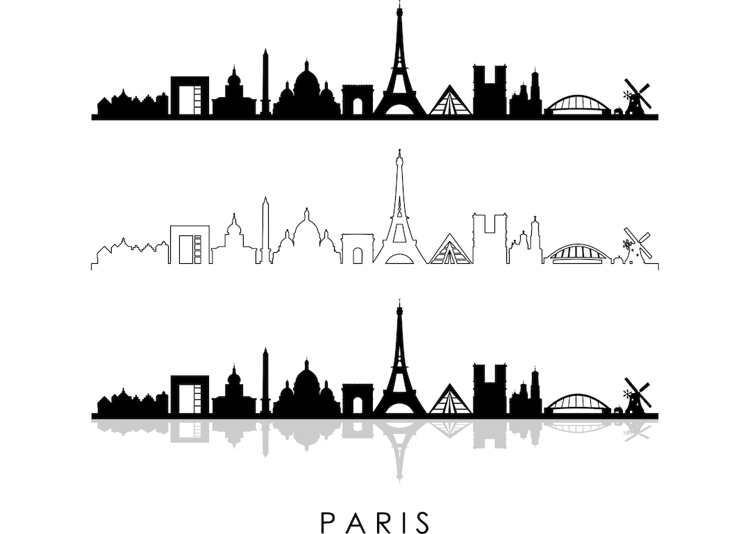 PARIS Eiffel Tower France SKYLINE City Outline Silhouette Vector ...