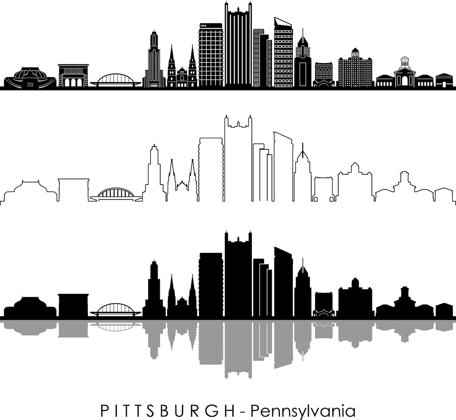 PITTSBURGH CITY Pennsylvania SKYLINE Outline Silhouette Vector Svg Eps ...