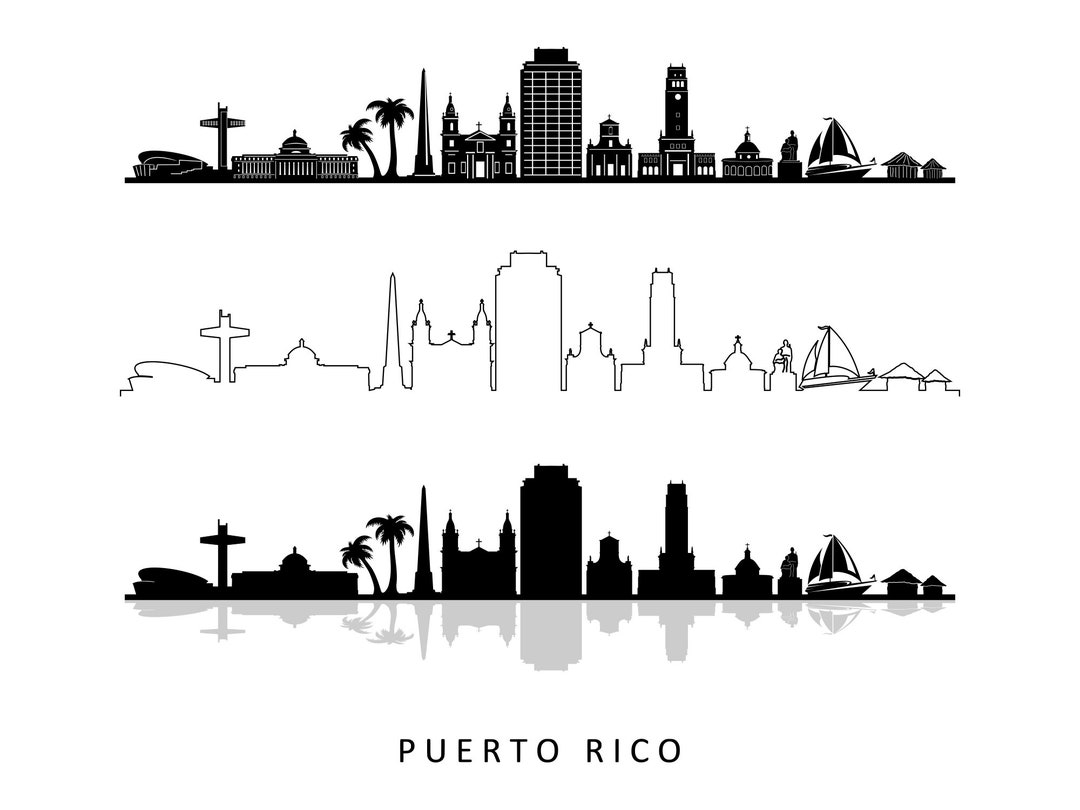 PUERTO RICO Usa Island SKYLINE City Outline Silhouette Vector Graphics ...