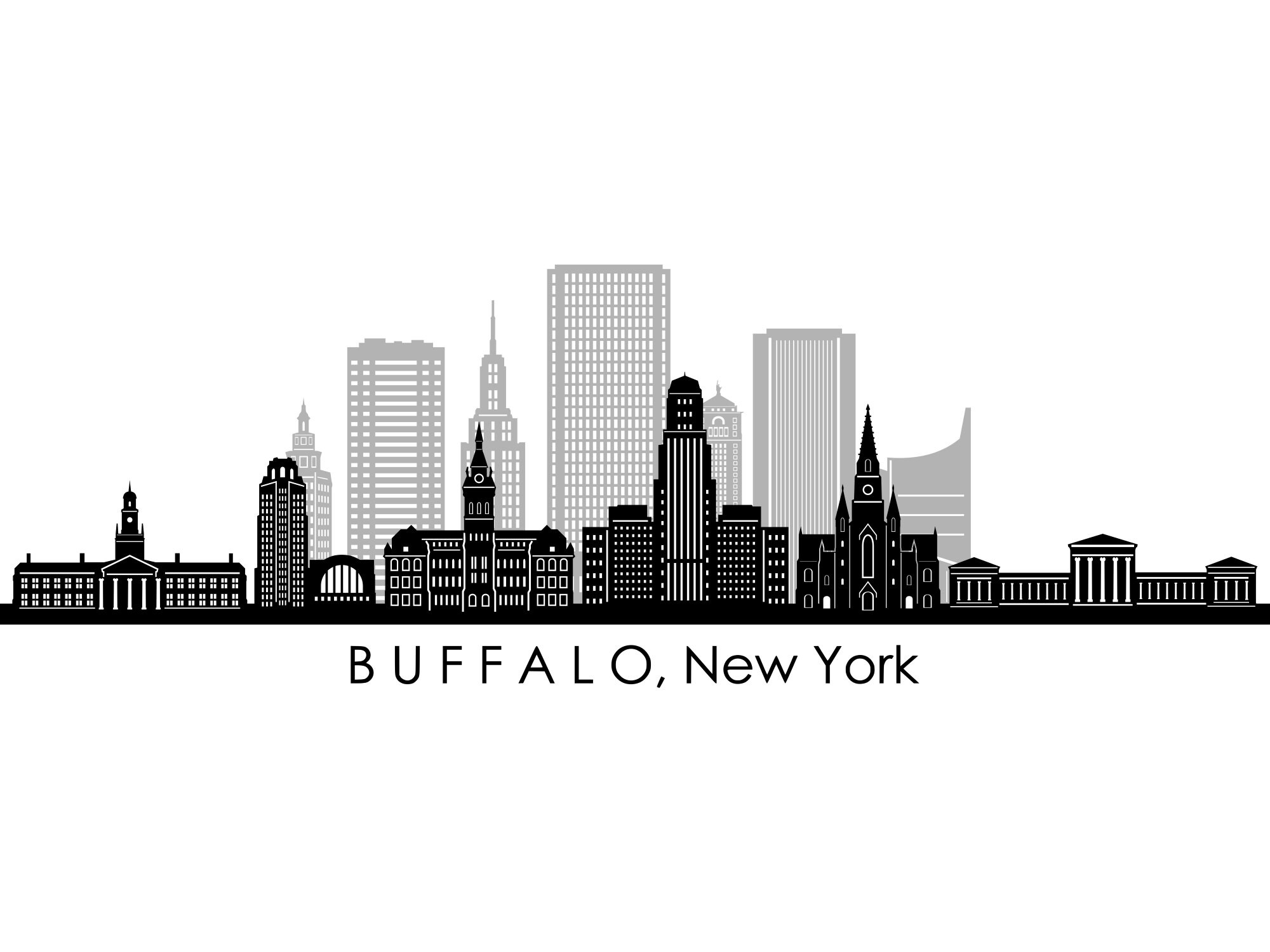 BUFFALO New York USA SKYLINE City Outline Silhouette Vector Graphic Svg ...
