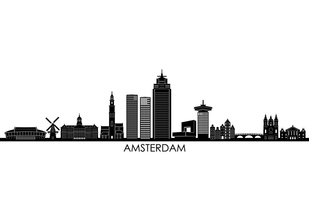 AMSTERDAM Holland Netherlands SKYLINE City Outline Silhouette Vector ...