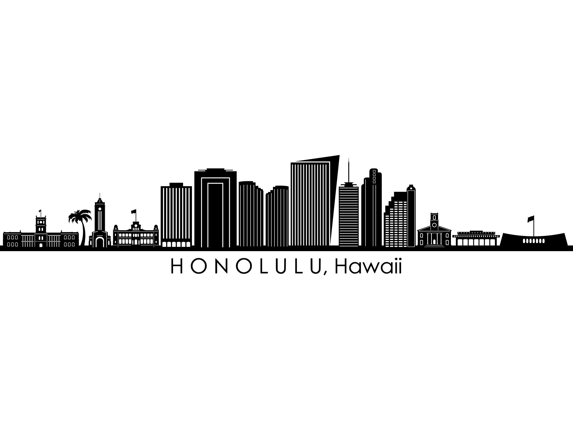 HONOLULU Hawaii USA SKYLINE City Outline Silhouette Vector | Etsy