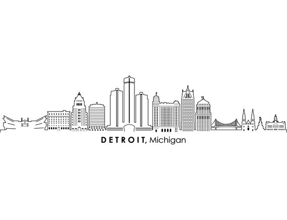 Detroit Skyline Black And White Outline