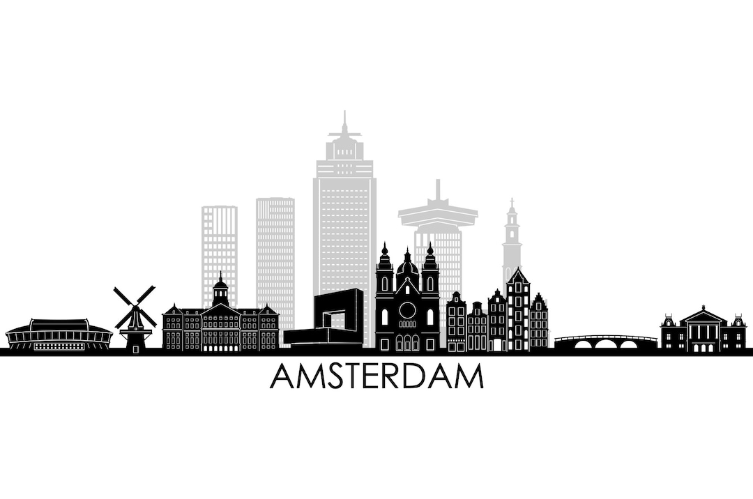 AMSTERDAM Holland Netherlands SKYLINE City Outline Silhouette Vector ...