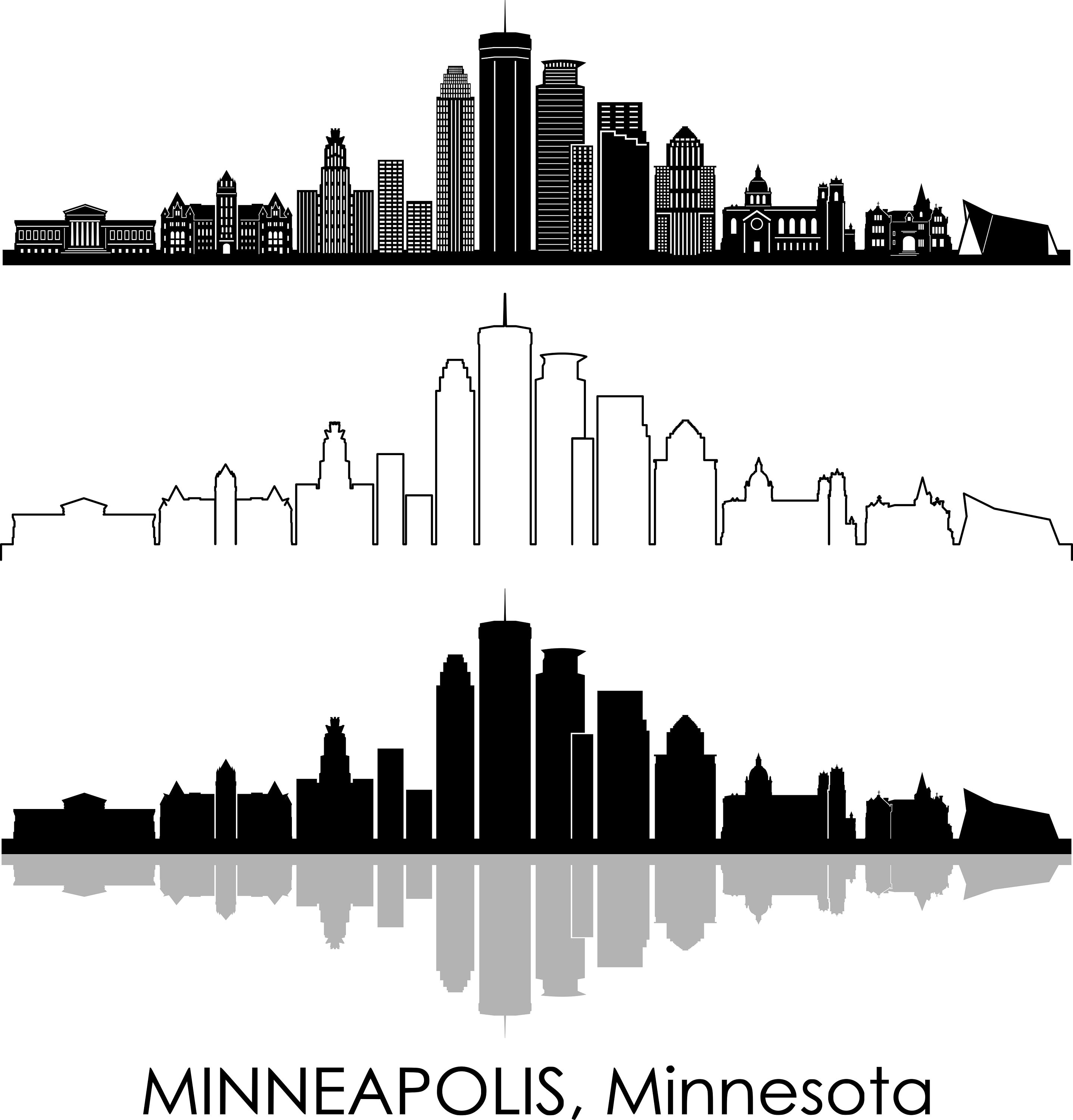 MINNEAPOLIS Minnesota Set City SKYLINE Outline Silhouette Vector Svg ...