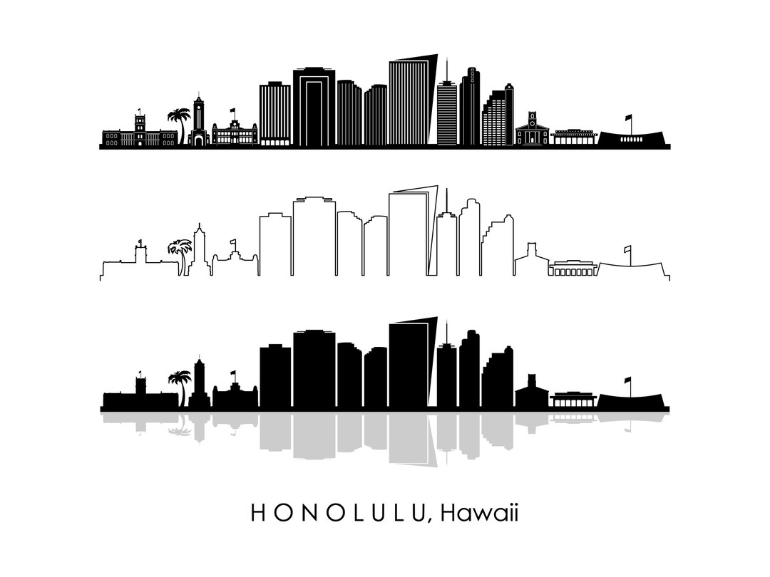 HONOLULU Hawaii USA SKYLINE City Outline Silhouette Vector Graphic Svg ...