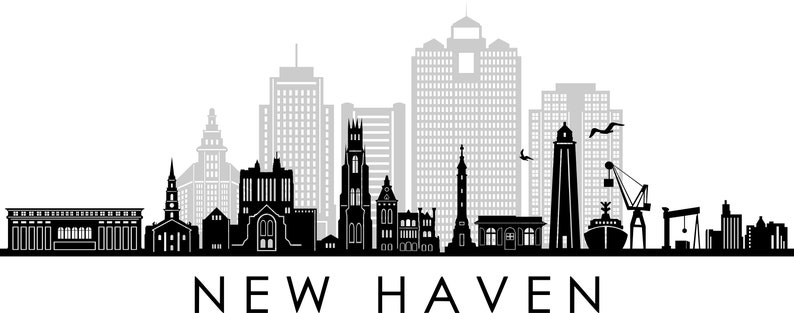 NEW HAVEN Connecticut Usa SKYLINE City Outline Silhouette Vector ...
