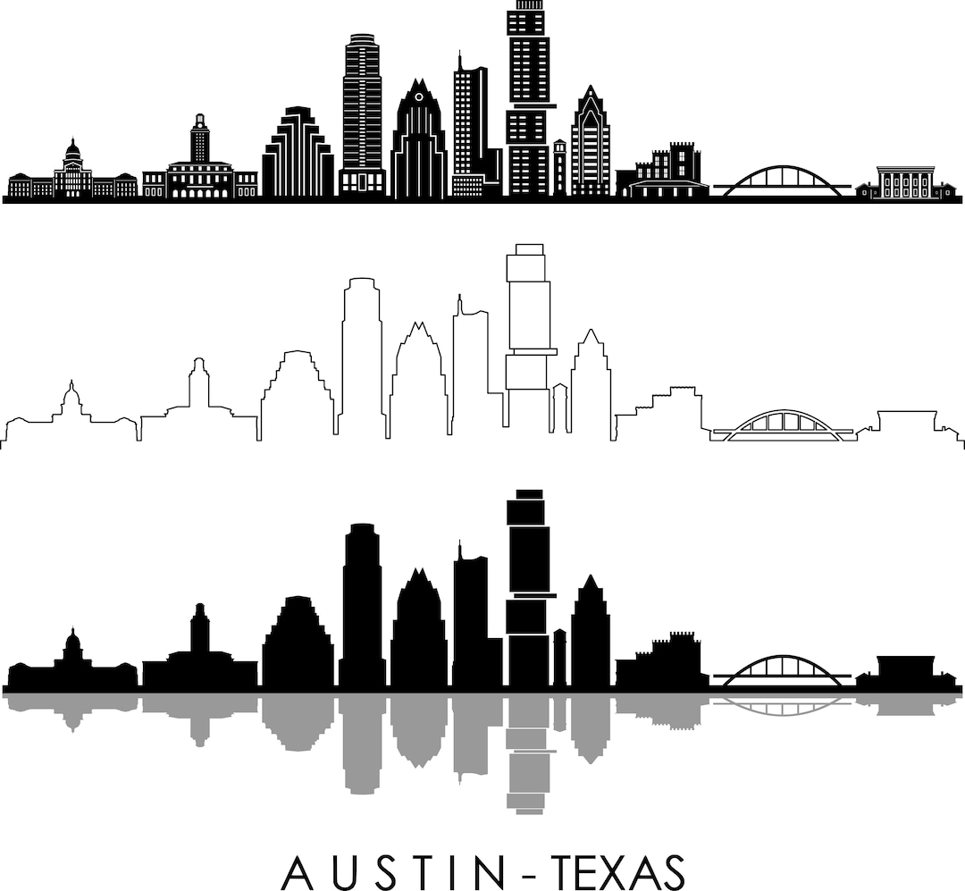 AUSTIN Texas USA SKYLINE City Outline Silhouette Vector Graphic Svg Eps ...