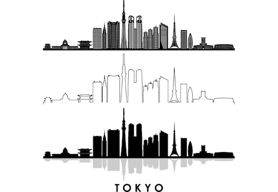 TOKYO Japan Tokyo SKYLINE City Outline Silhouette Vector - Etsy