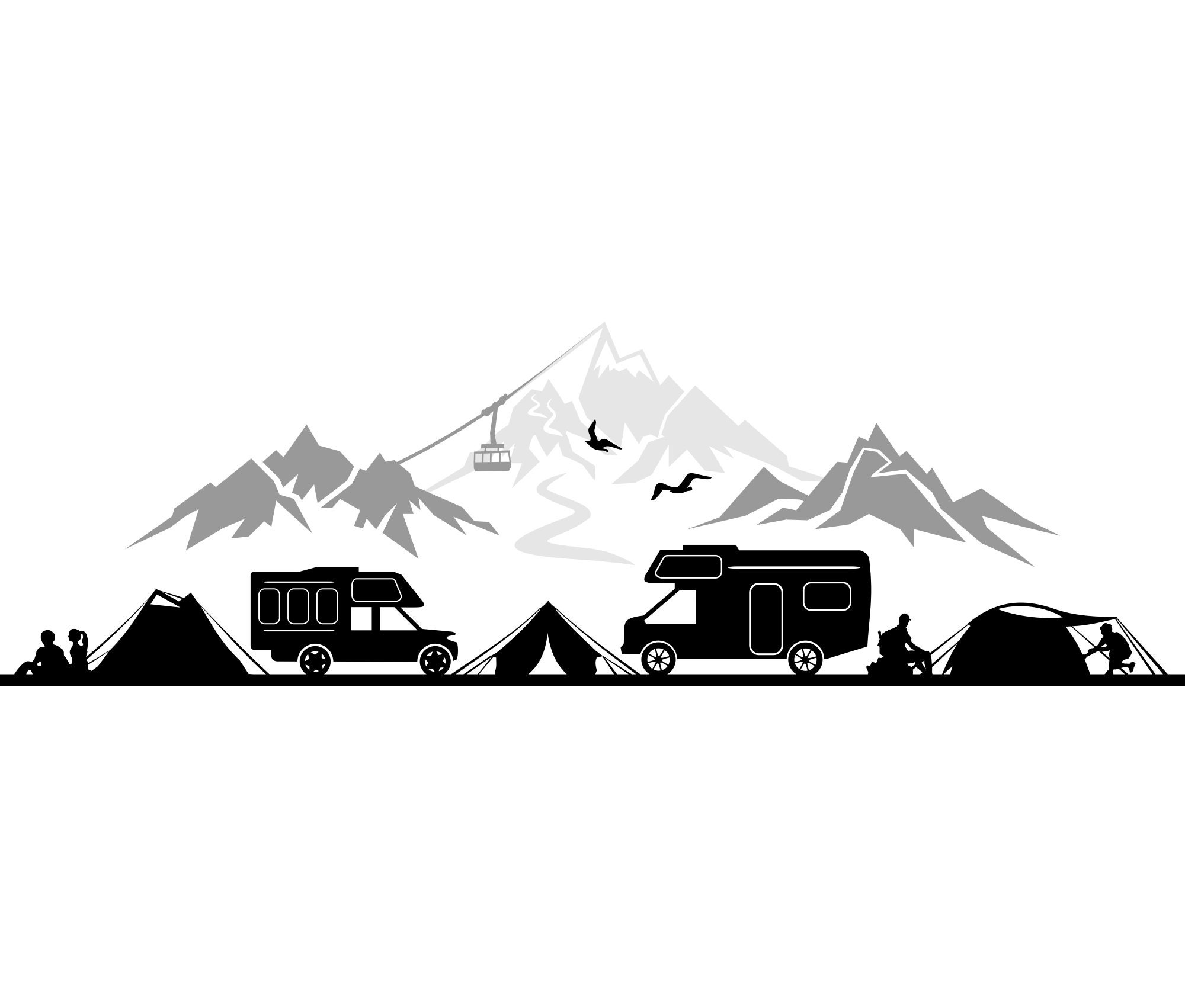 Tent Site RV CAMPER Mountains Tent Travel Outline Silhouette Vector ...