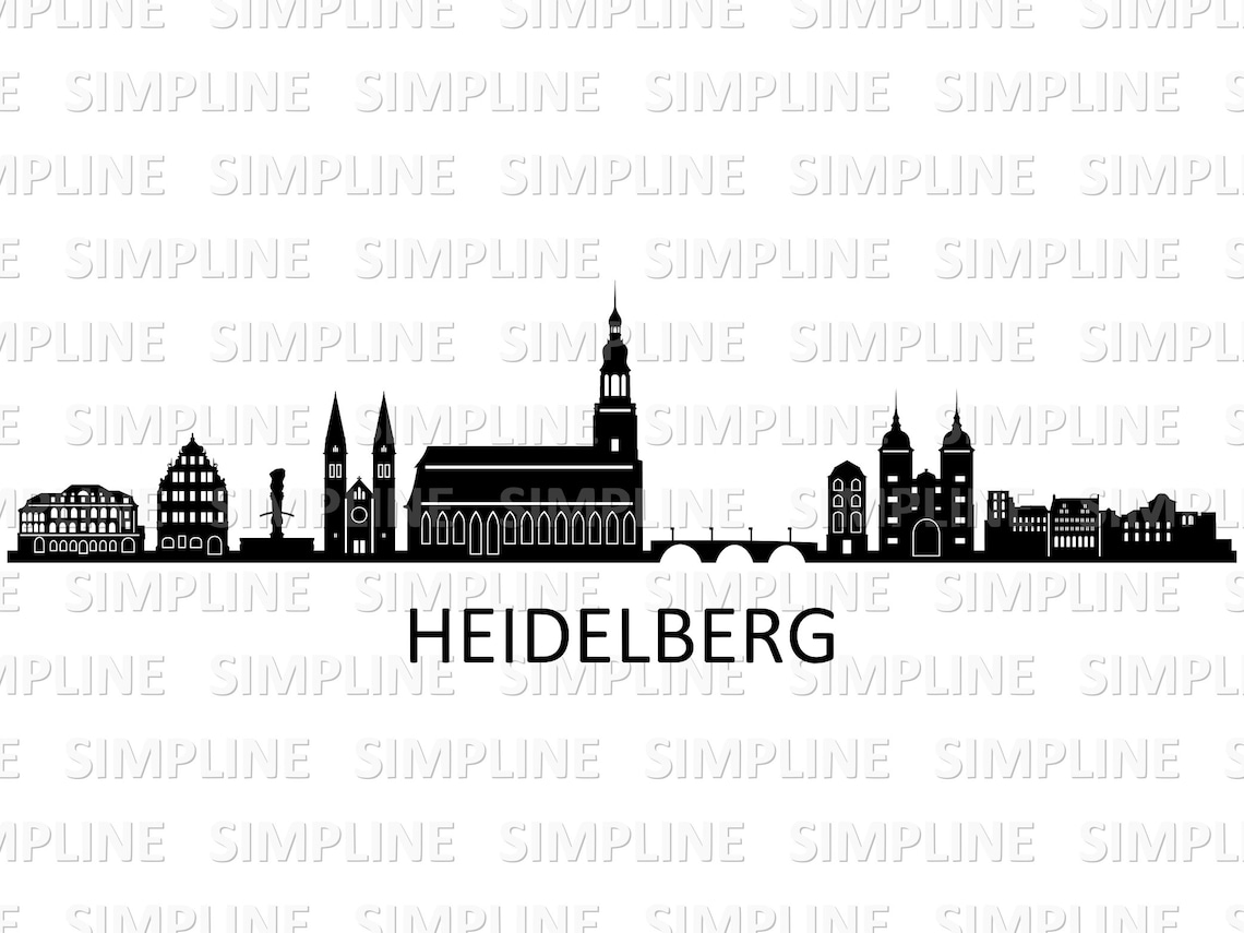 HEIDELBERG Germany Neckar SKYLINE City Outline Silhouette Vector ...
