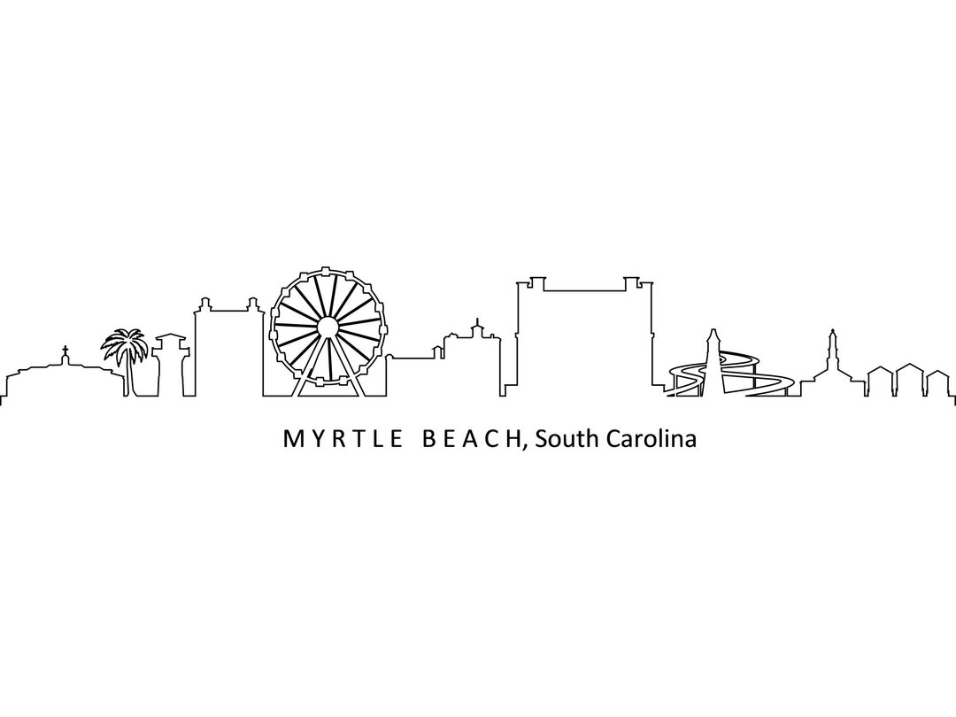 MYRTLE BEACH South Carolina Usa SKYLINE City Outline Silhouette Vector ...