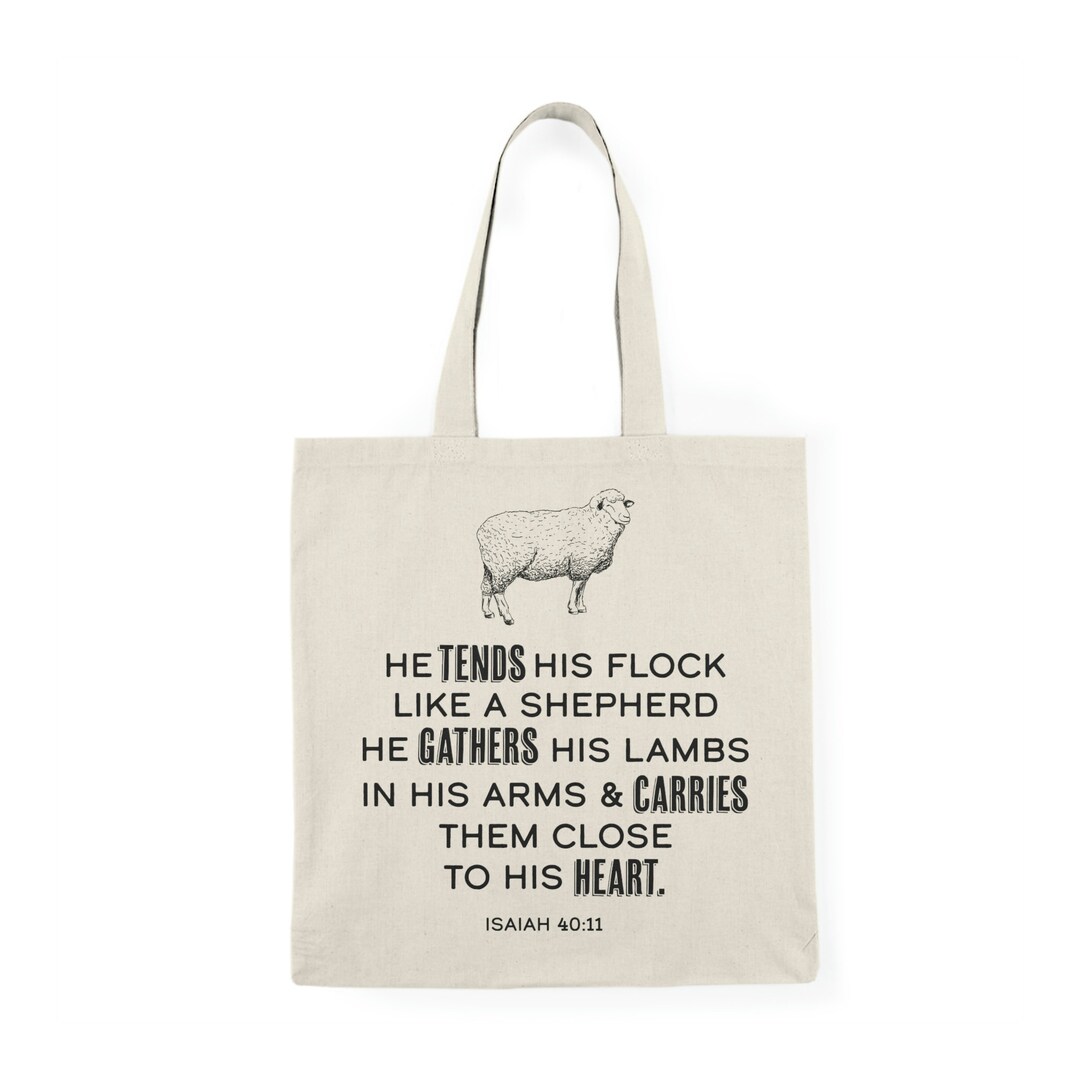 Shepherd Tends His Flock Bible Verse Natural Tote Bag Sheep - Etsy
